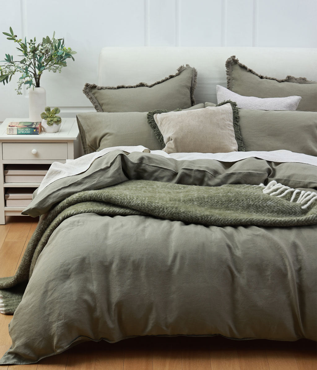 Laundered Linen Duvet Set Olive | M.M Linen
